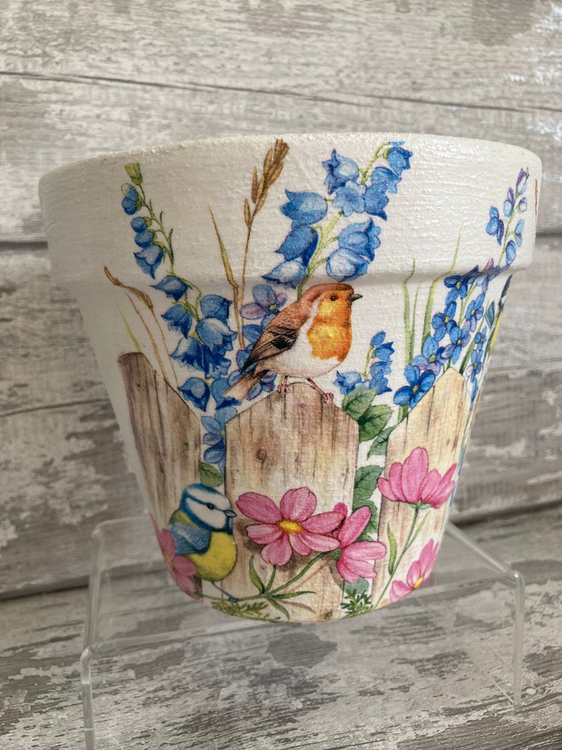 Robin Plant Pot for Inside or Out Decoupaged Robins Garden | Etsy UK
