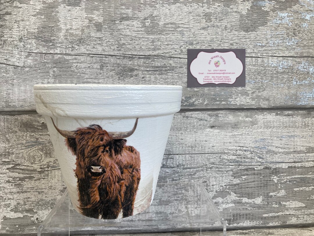 Highland Cow Plant Pot for Inside or Out Decoupaged, Robins, Garden ...