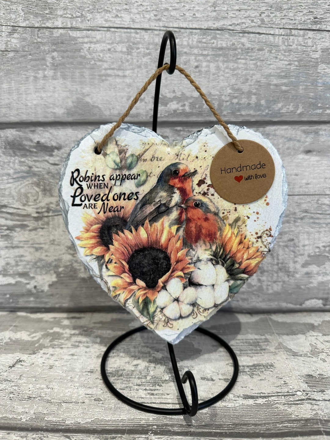 Robin Slate Heart With Display Stand Robins Appear When Loved Ones Are ...