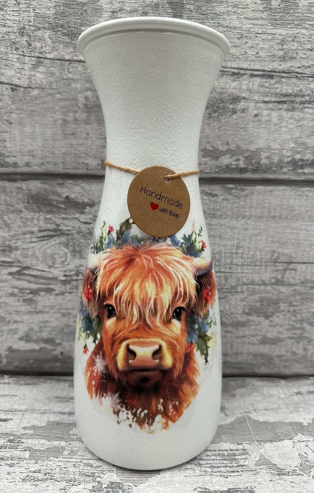 Highland Cow Vase Decouoage, Vase, Gift, Christmas Highland Cow ...