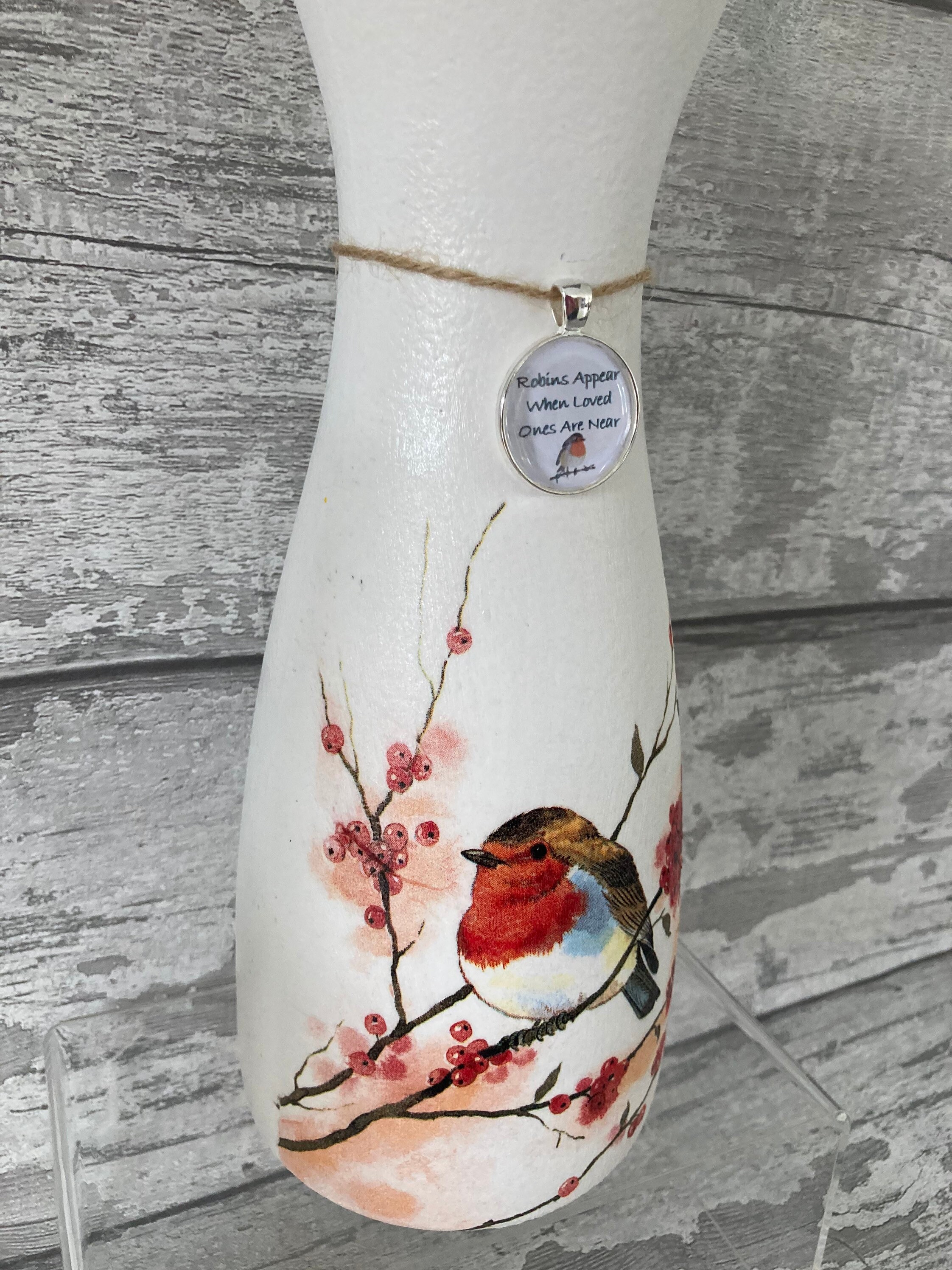 Robin Vase With Charm Decouoage Vase Gifts Xmas Gifts - Etsy UK