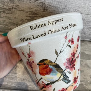 Robin Plant Pot for Inside or Out Decoupaged, Robins, Garden Gifts ...
