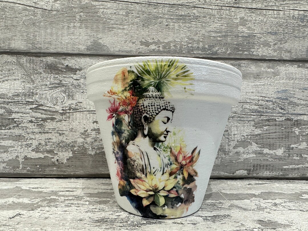 Buddha Plant Pot Inside or Out Decoupaged, Buddha Gift, Buddhism Gift ...