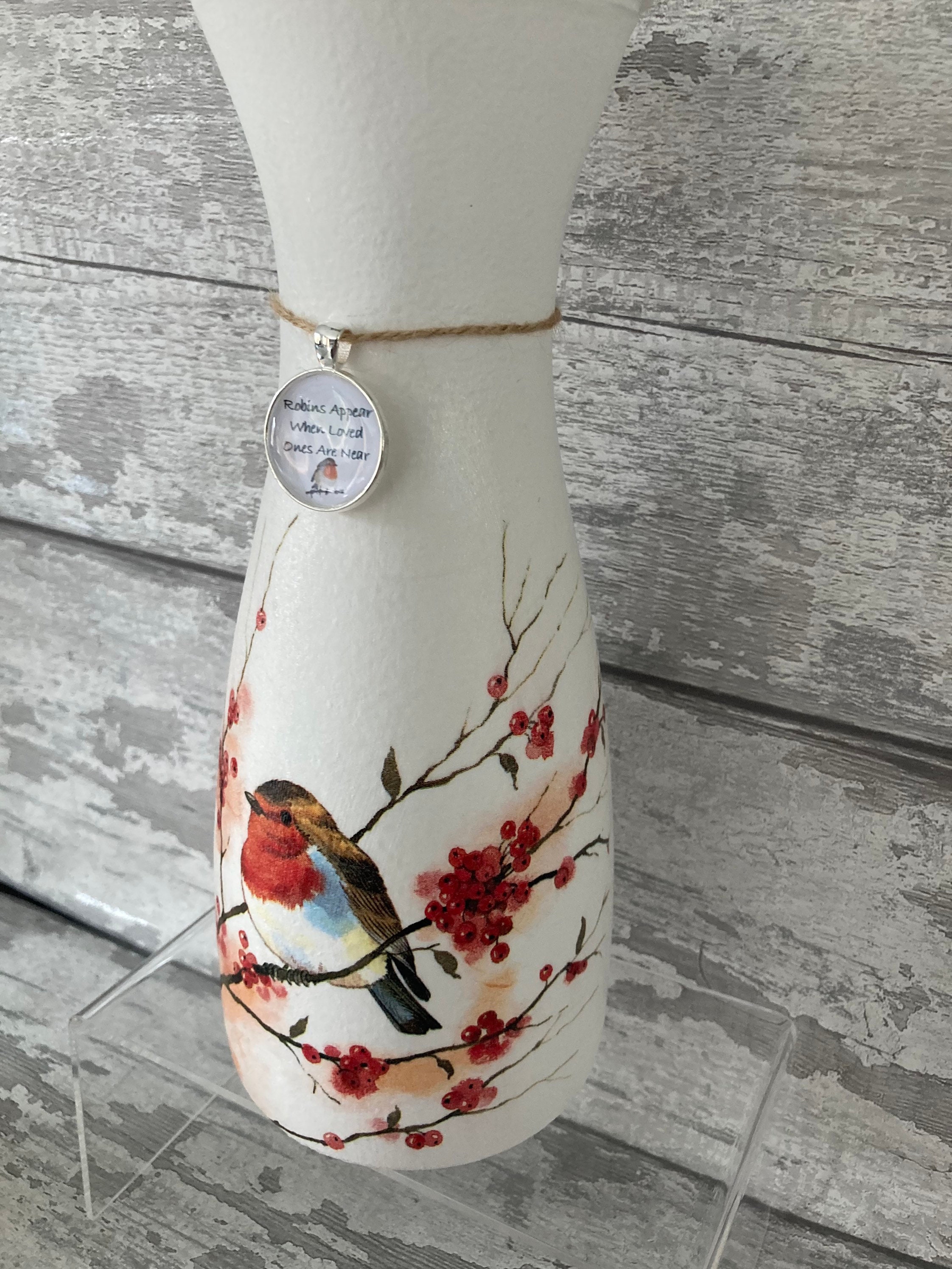 Robin Vase With Charm Decouoage Vase Gifts Xmas Gifts - Etsy UK
