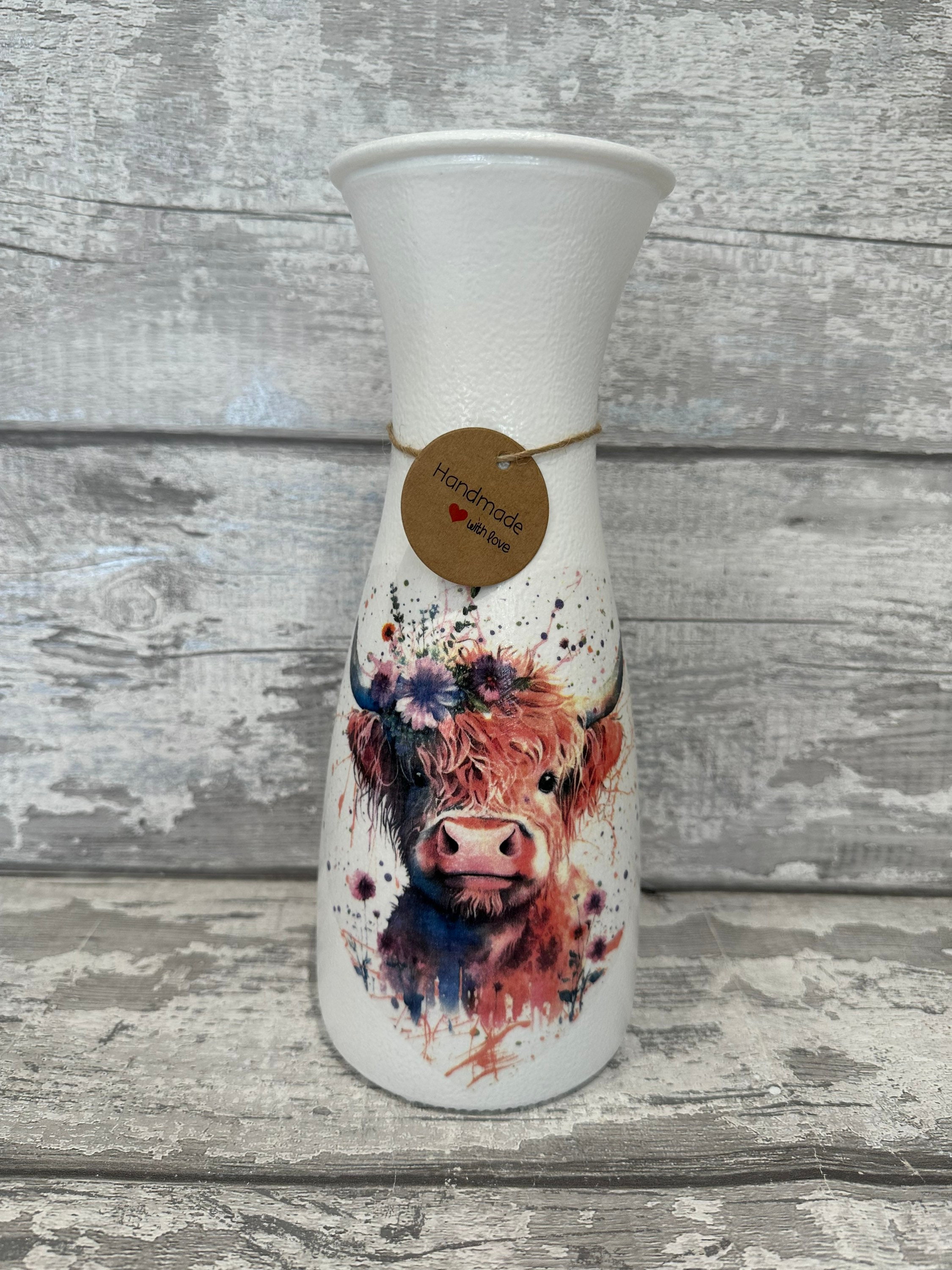 Highland Cow Vase Decouoage Vase Gift - Etsy UK