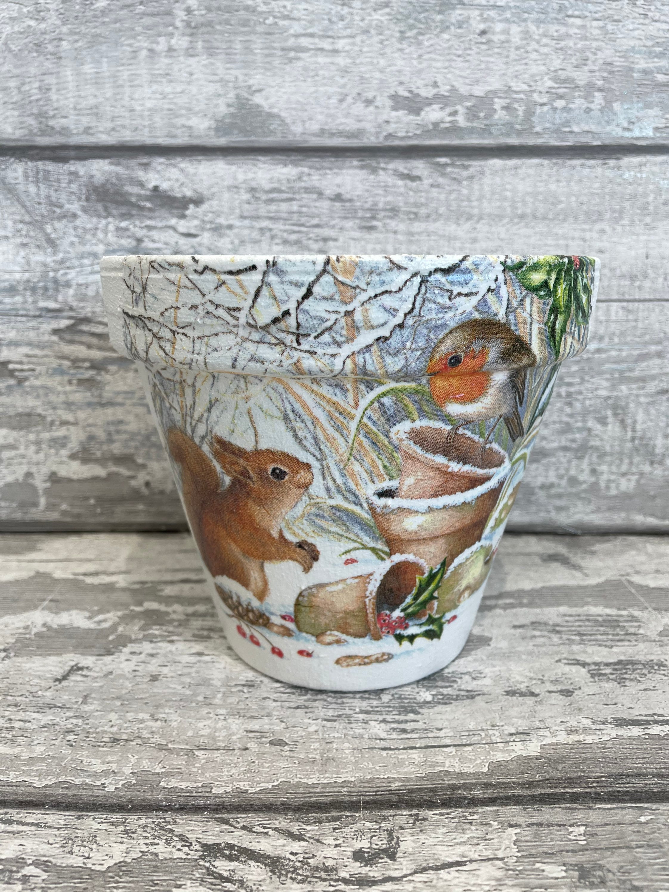 Robin and Squirrel Plant Pot for Inside or Out Decoupaged, Robins ...