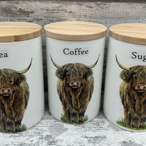 Highland Cow Tea Coffee Sugar Canisters Kitchen Canisters - Etsy
