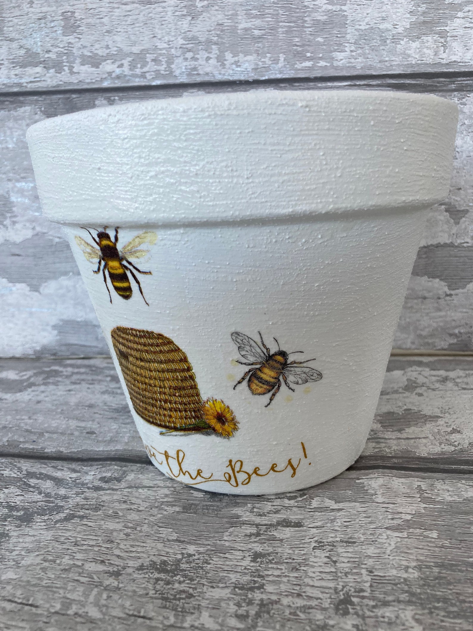 Bee Plant Pot for Inside or Out Decoupaged Bee Lovers Garden - Etsy UK