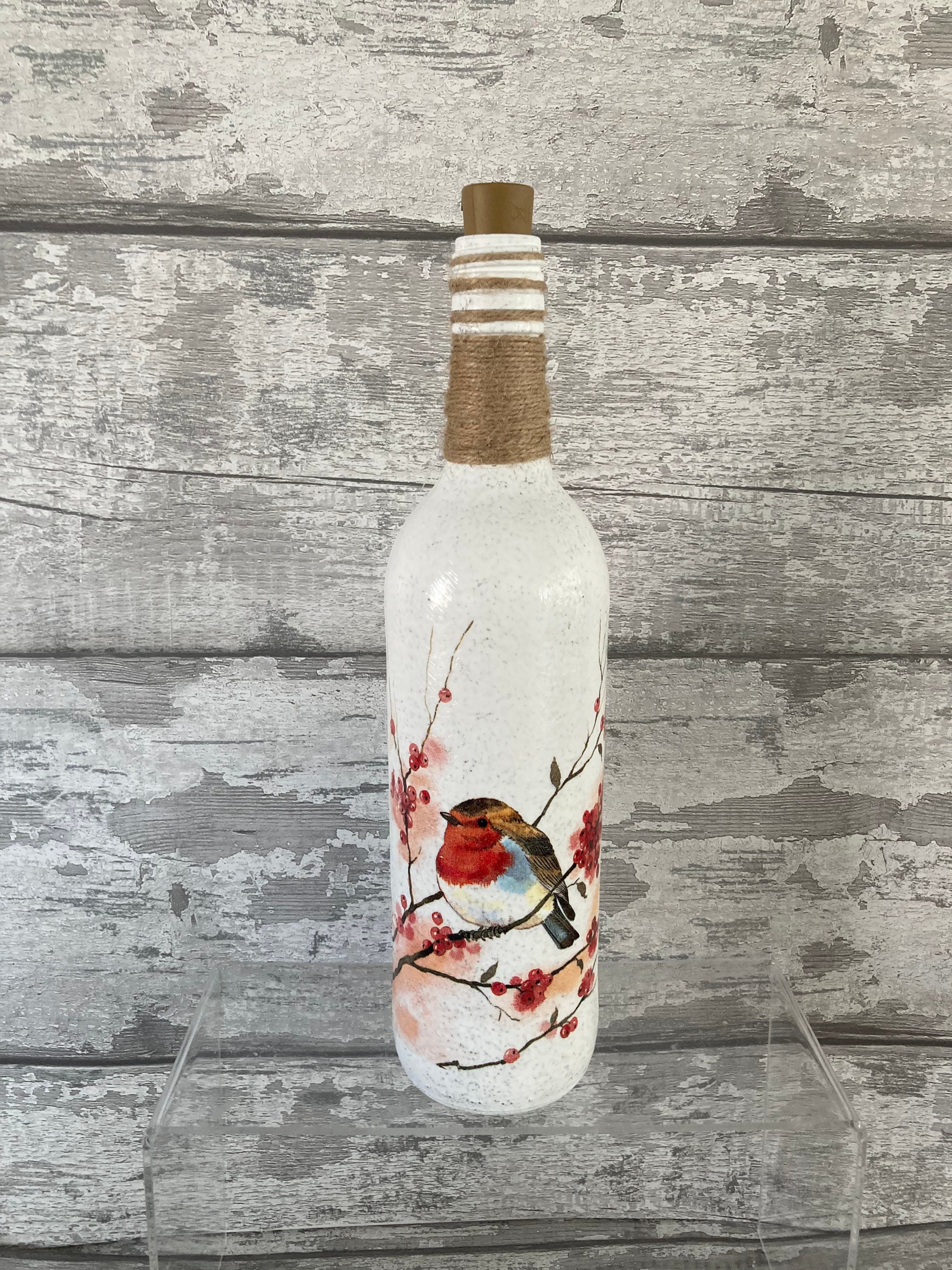 Robin Light up Bottle LED Decouoage Christmas Spring | Etsy