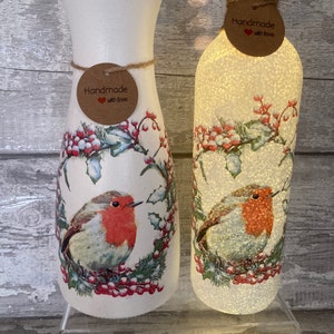 Robin Vase and Light up Bottle Set, Gifts, Robin Gifts, Autumn, Xmas ...