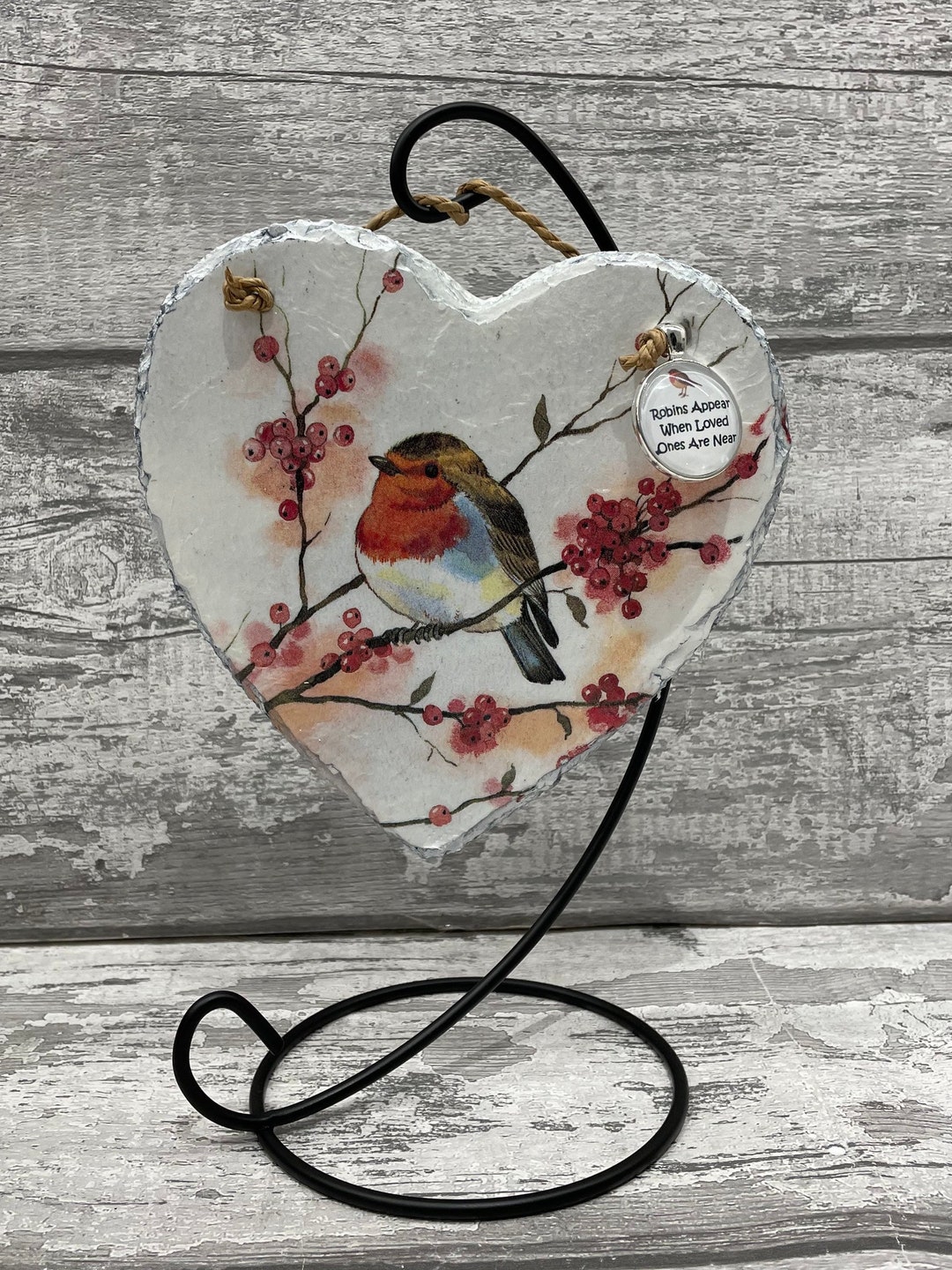 Robin Slate Heart With Display Stand Robins Appear When Loved - Etsy