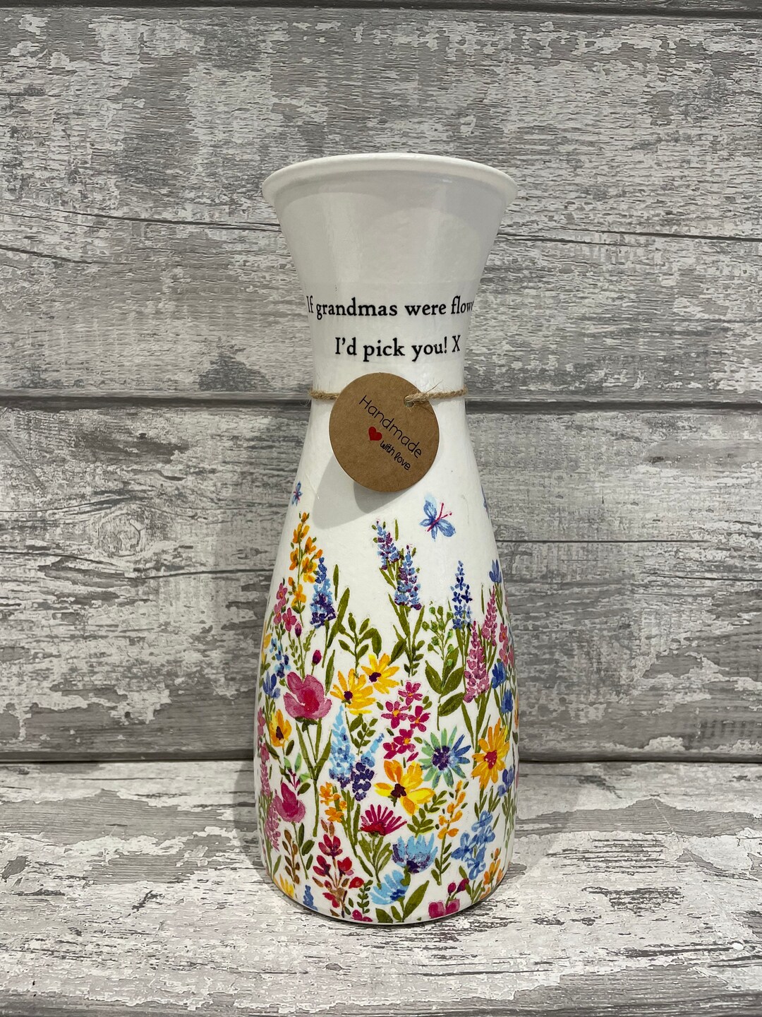 Grandma Vase, Flower Vase , Decoupage Vase, Gift, Flowers, Mothers Day ...