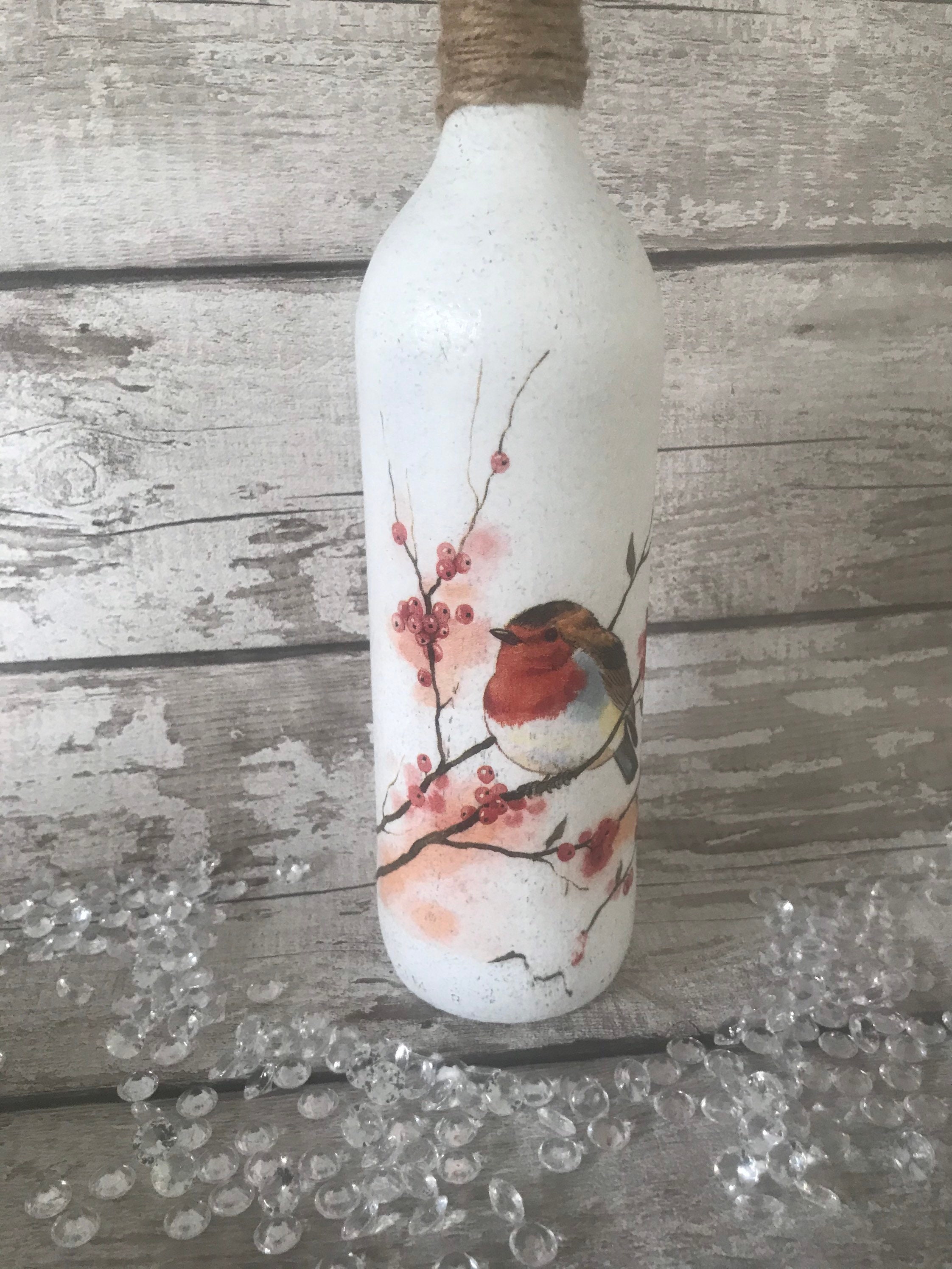 Robin Light up Bottle LED Decouoage Christmas Spring | Etsy