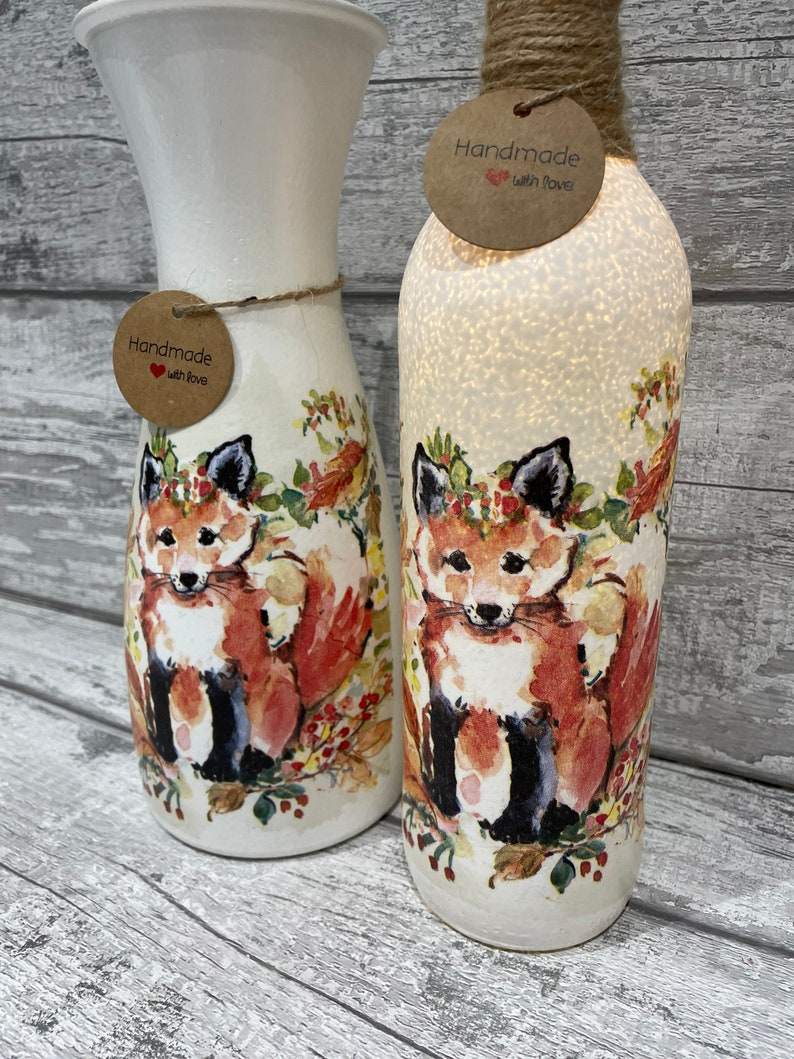 Fox Vase and Light up Bottle Set, Gifts, Fox Gifts, Autumn, Xmas Gifts ...