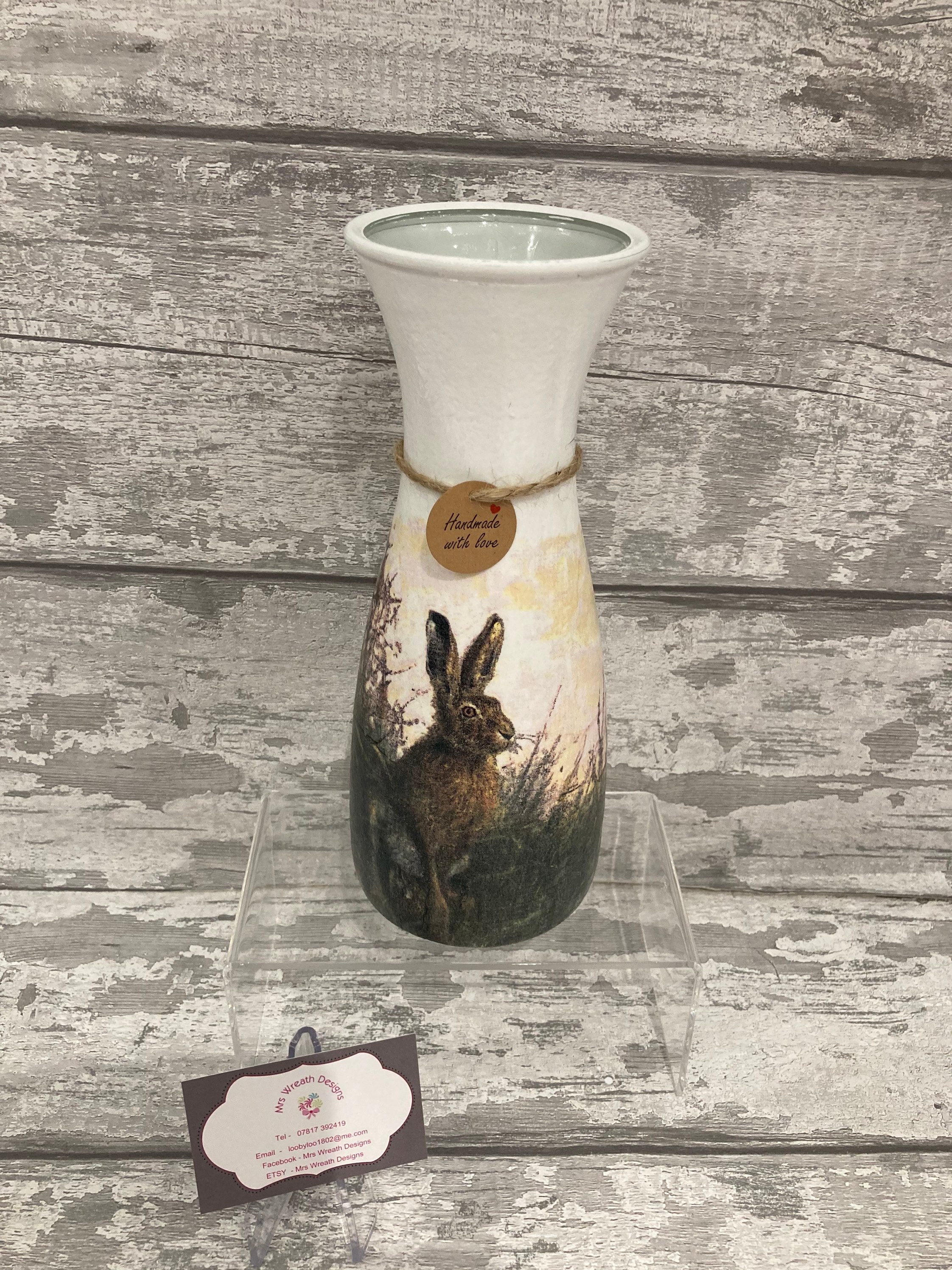 Hare vase decouoage hares rabbits vase gift | Etsy