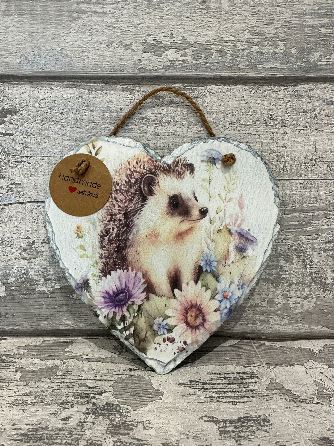 Hedgehog Slate Hanging Heart - Etsy UK
