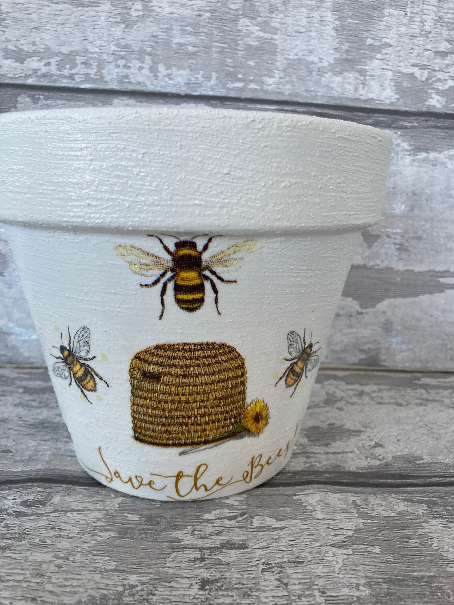 Bee Plant Pot for Inside or Out Decoupaged Bee Lovers Garden - Etsy UK
