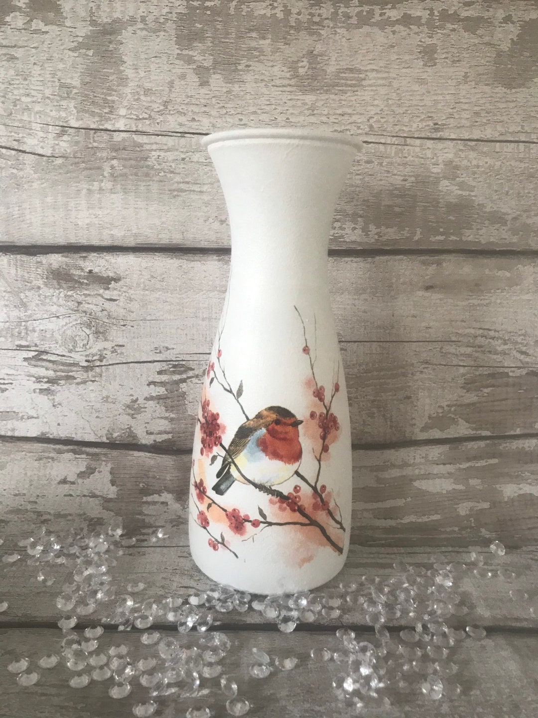 Robin Vase Decouoage, Vase, Gifts - Etsy