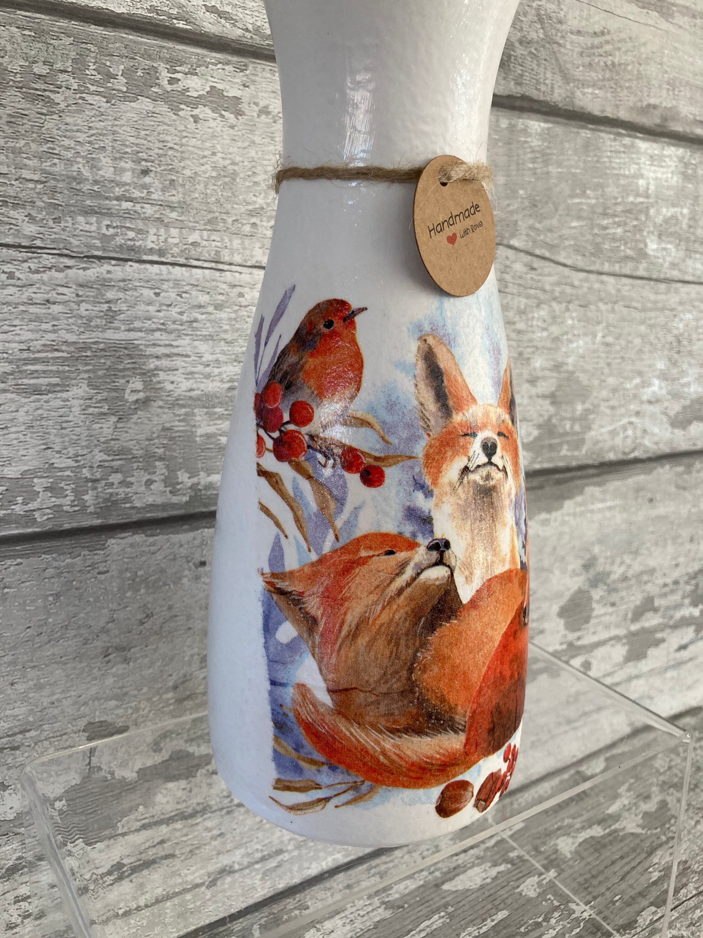 Fox vase gifts for her vases finish decoupaged Fox gifts | Etsy