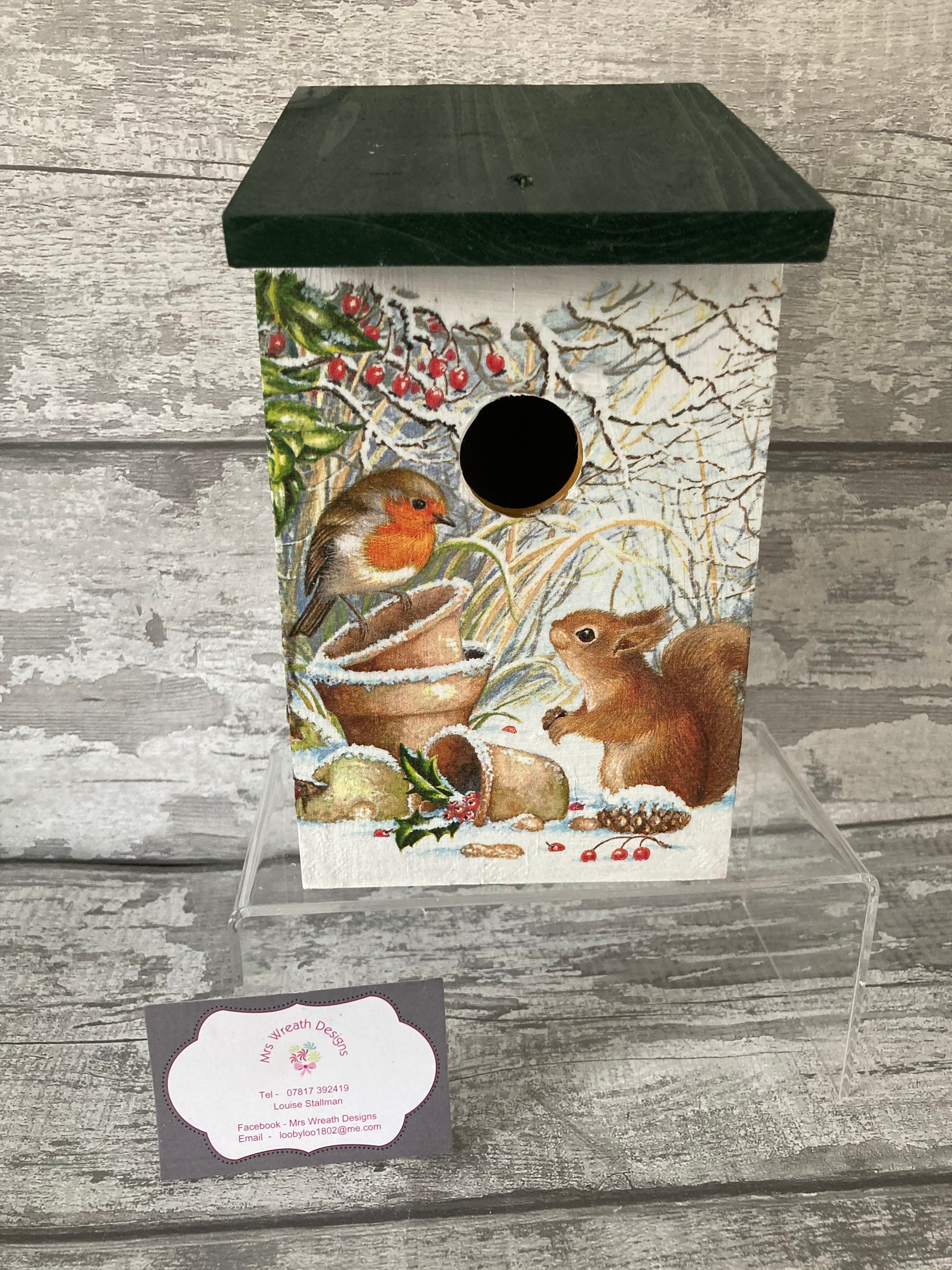 Robin bird box nesting box decoupaged garden gifts Xmas | Etsy