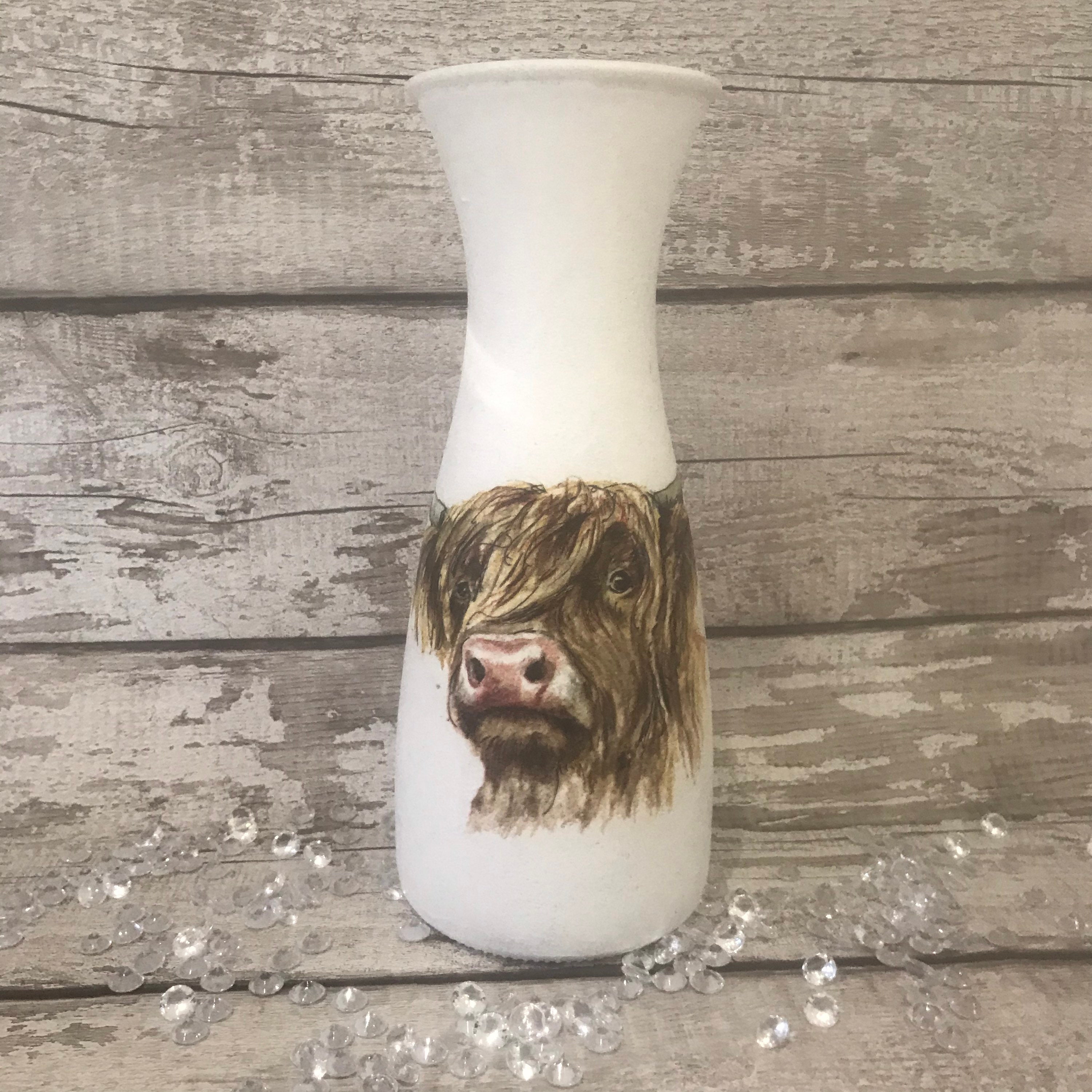 Highland Cow Vase Decouoage Vase Gift - Etsy UK