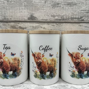 Highland Cow Tea, Coffee, Sugar Canisters, Kitchen Canisters Biscuit ...