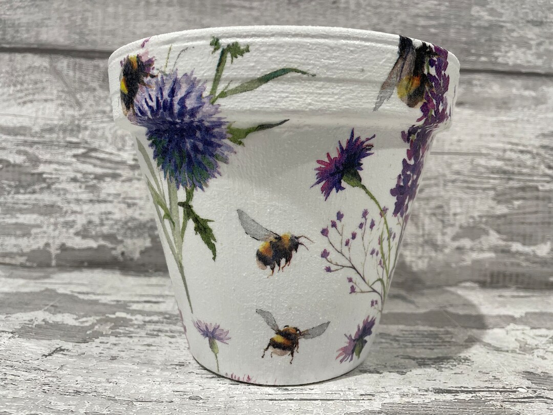 Bee Plant Pot for Inside or Out Decoupaged, Bee Lovers, Garden Gifts ...