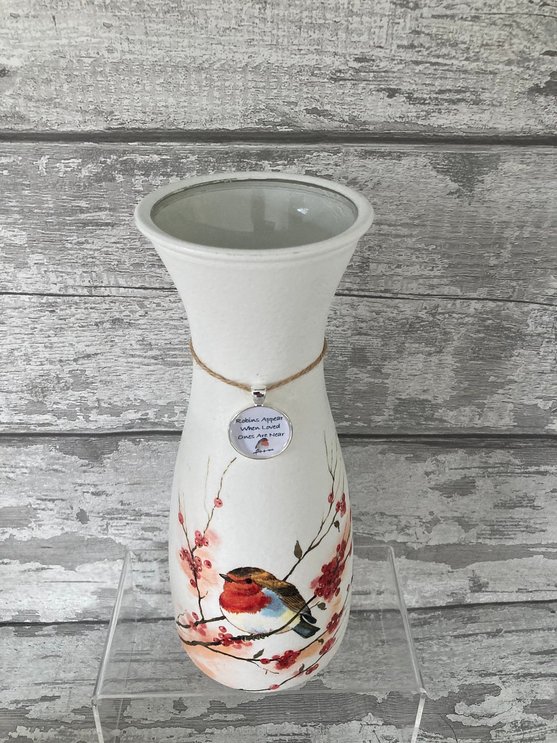 Robin Vase With Charm Decouoage Vase Gifts Xmas Gifts - Etsy UK