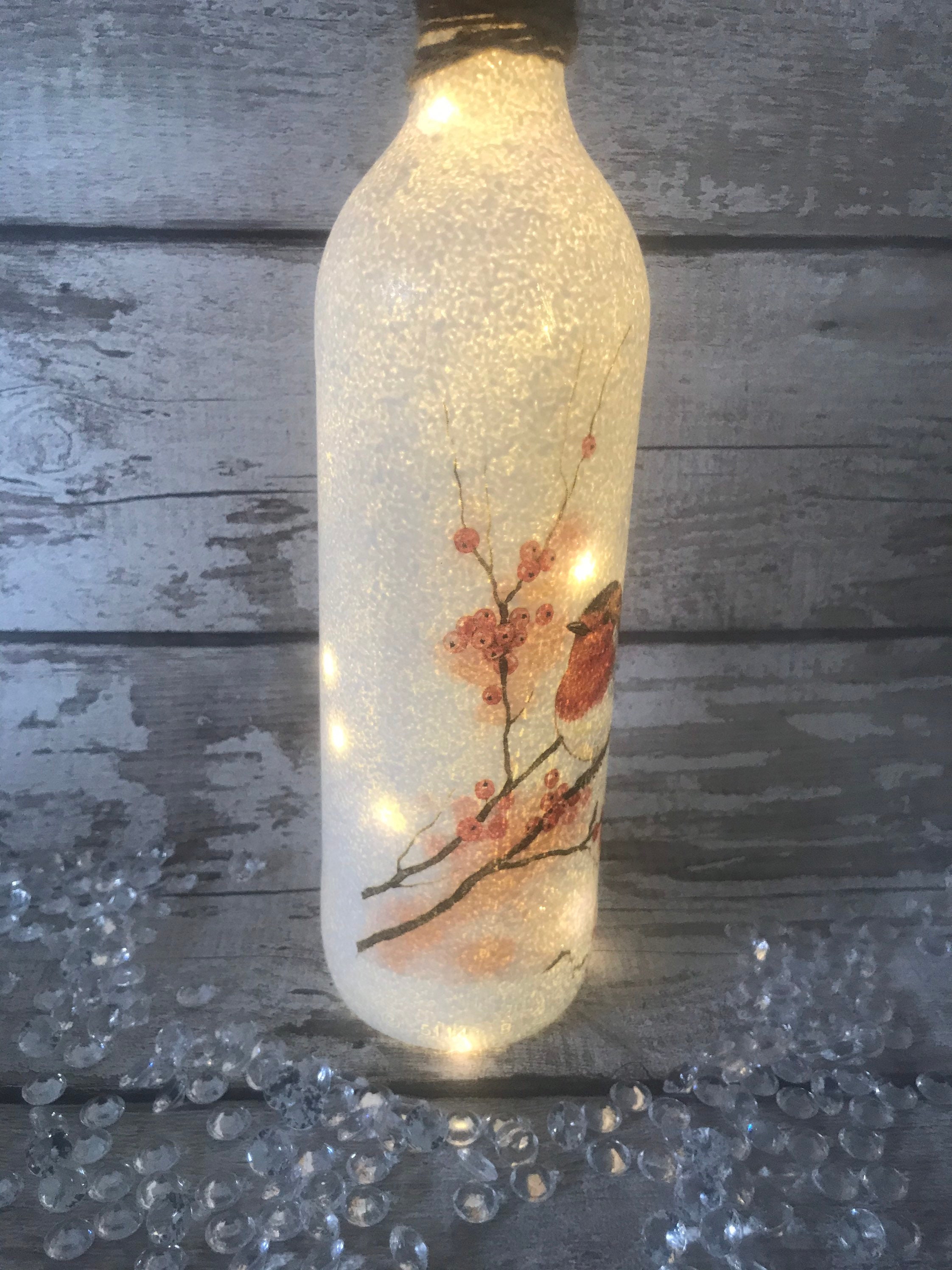 Robin Light up Bottle LED Decouoage Christmas Spring | Etsy