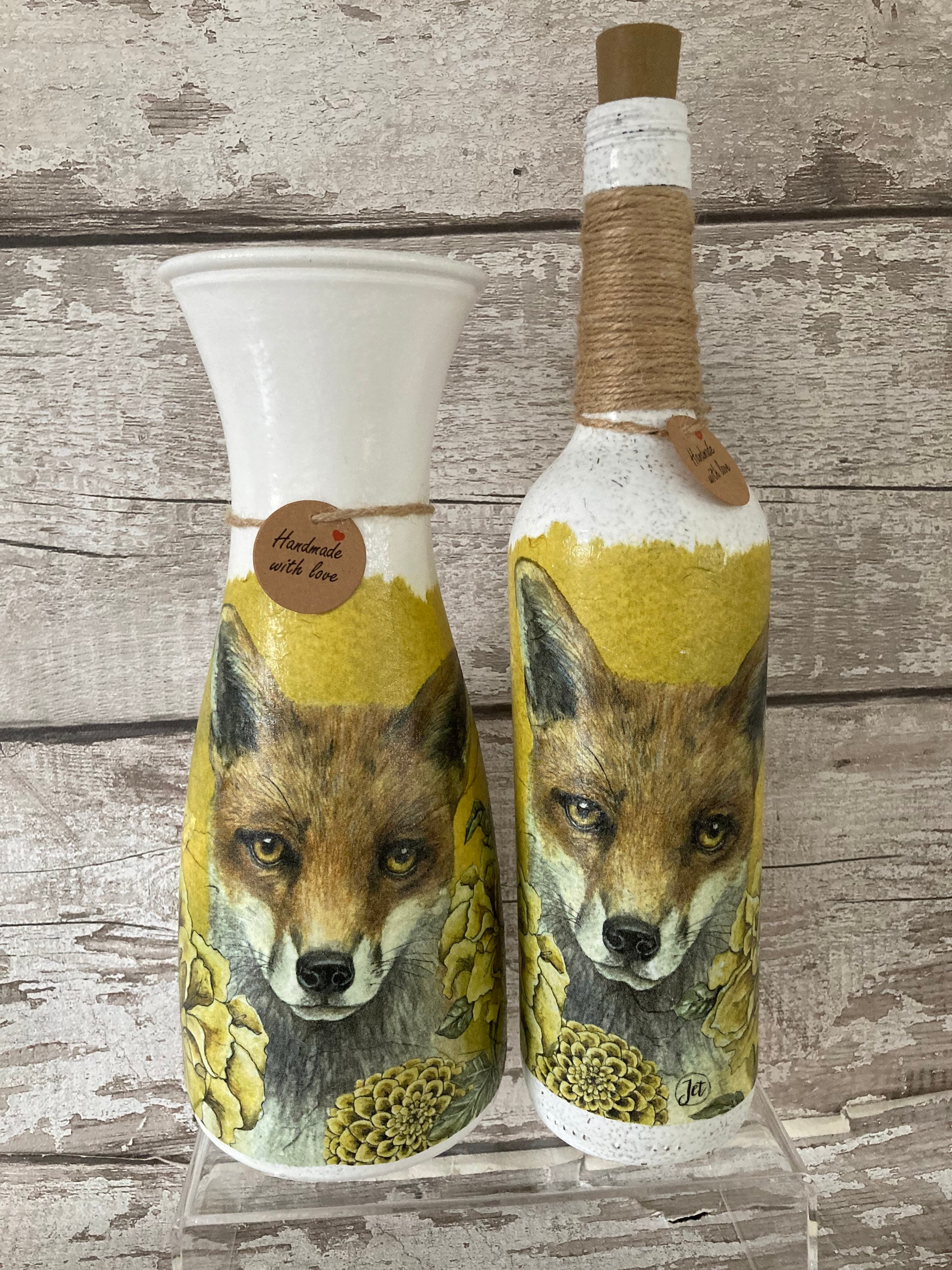 Fox Decoupage Light up Bottle and Vase Set Foxes Gifts | Etsy