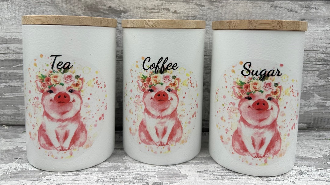 Pig Tea, Coffee, Sugar Canisters, Kitchen Canisters Biscuit Jar - Etsy UK