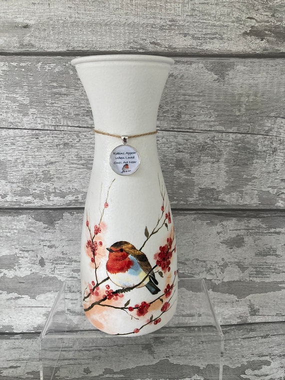 Robin Vase With Charm Decouoage Vase Gifts Xmas Gifts - Etsy UK