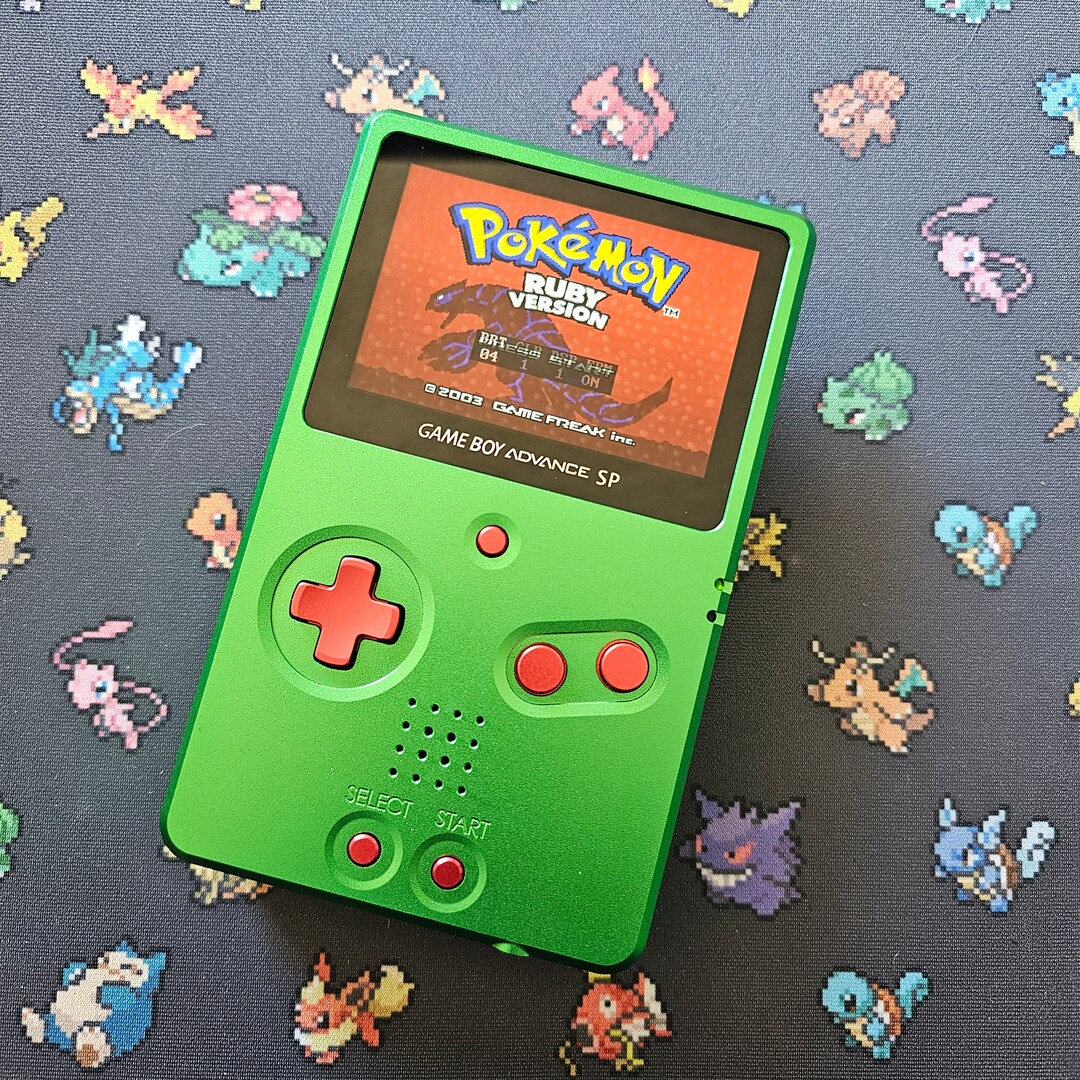 Emerald Green and Red Boxy Pixel Metal Gameboy Advance Gba Unhinged SP ...