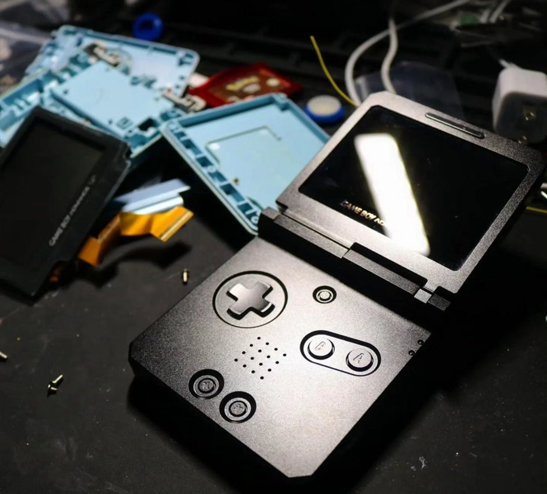 Black on Black Boxy Pixel Metal Gameboy Advance SP (HINGED) - Backlight ...