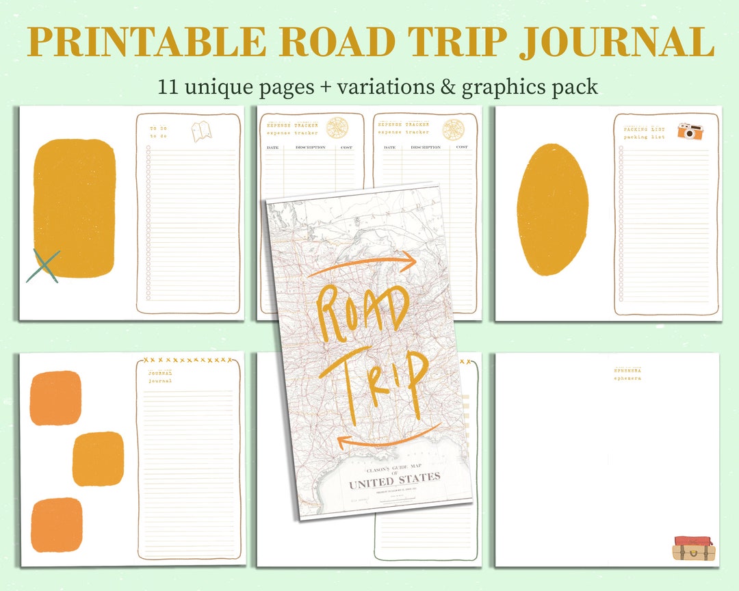 Road Trip Travel Planner Printable for Midori TN Insert, Travel Journal ...