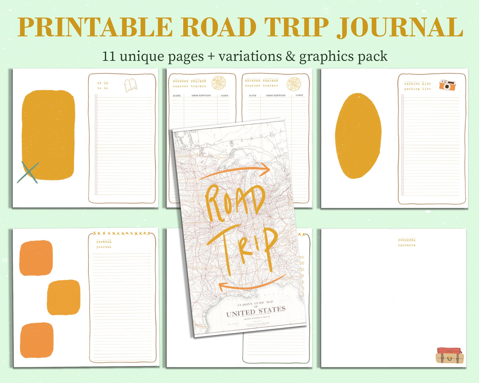 Road Trip Travel Planner Printable for Midori TN Insert, Travel Journal ...