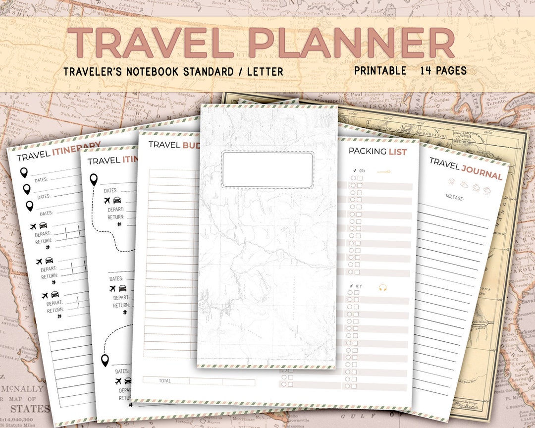 Road Trip Travel Planner Printable for Midori TN Insert, Travel Journal ...