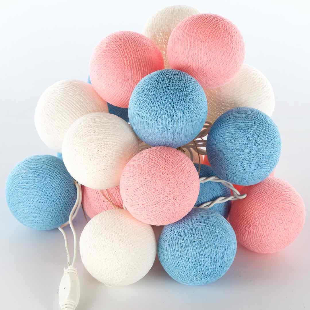 Baby Blue Fairy Lights Cotton Ball String Lights, 20 or 35 LED Cotton ...