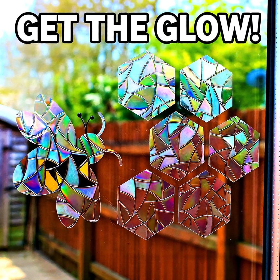 Rainbow Bee & Hexagon Honeycomb Sun Catcher Window Film Prism Sticker ...
