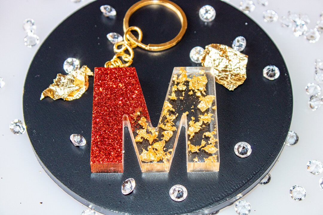 Christmas Keyring Resin Custom Glitter-gold Leaf Keychain-keyring ...