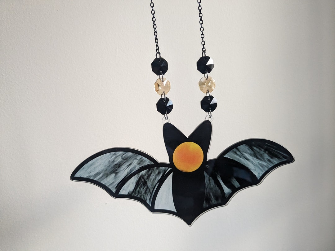 Black Bat &moon Suncatcher Window Stained Acrylic Sun Catcher Crystal ...