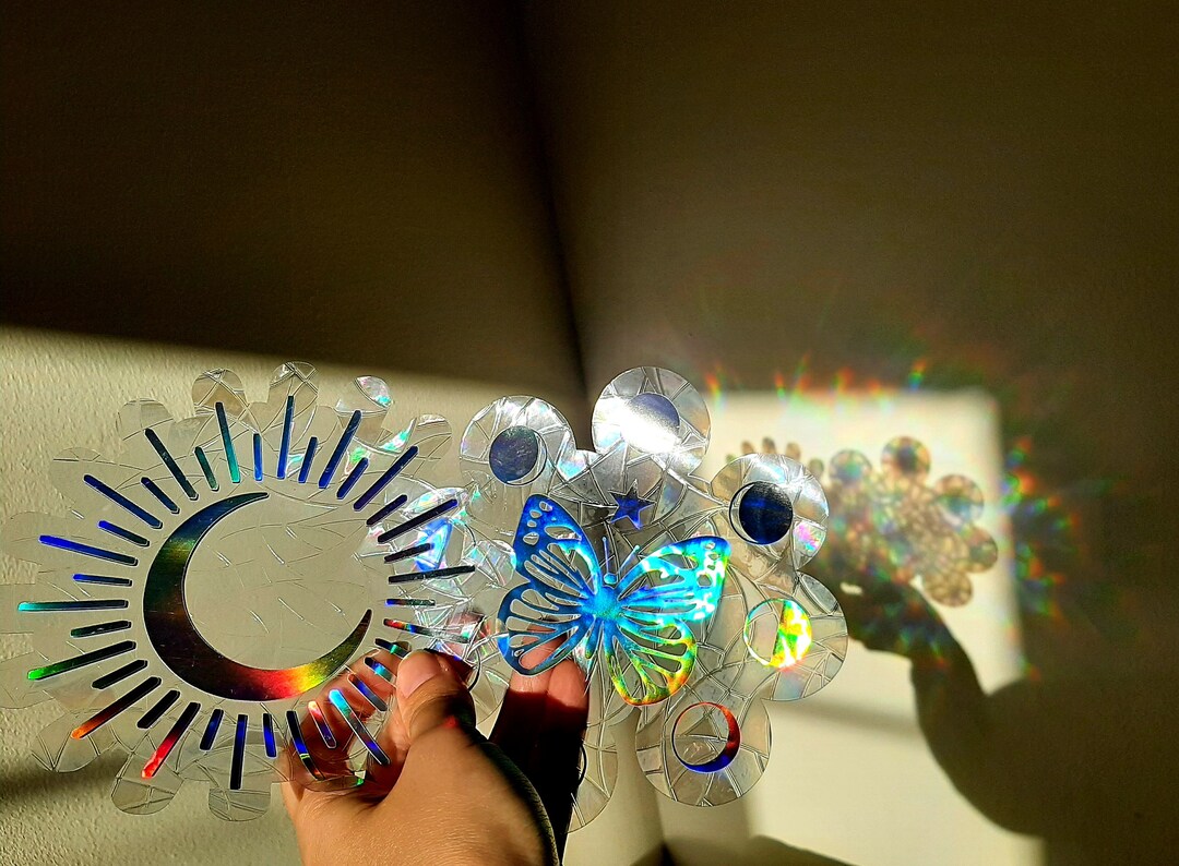 Sunburst Crescent Moon Suncatcher Sticker Butterfly Phase Lunar ...