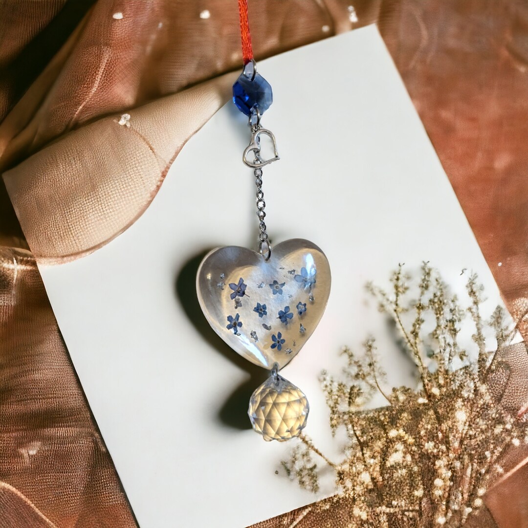 Forget Me Not Suncatcher Heart Hanging Crystal Rainbow Sun Catcher ...