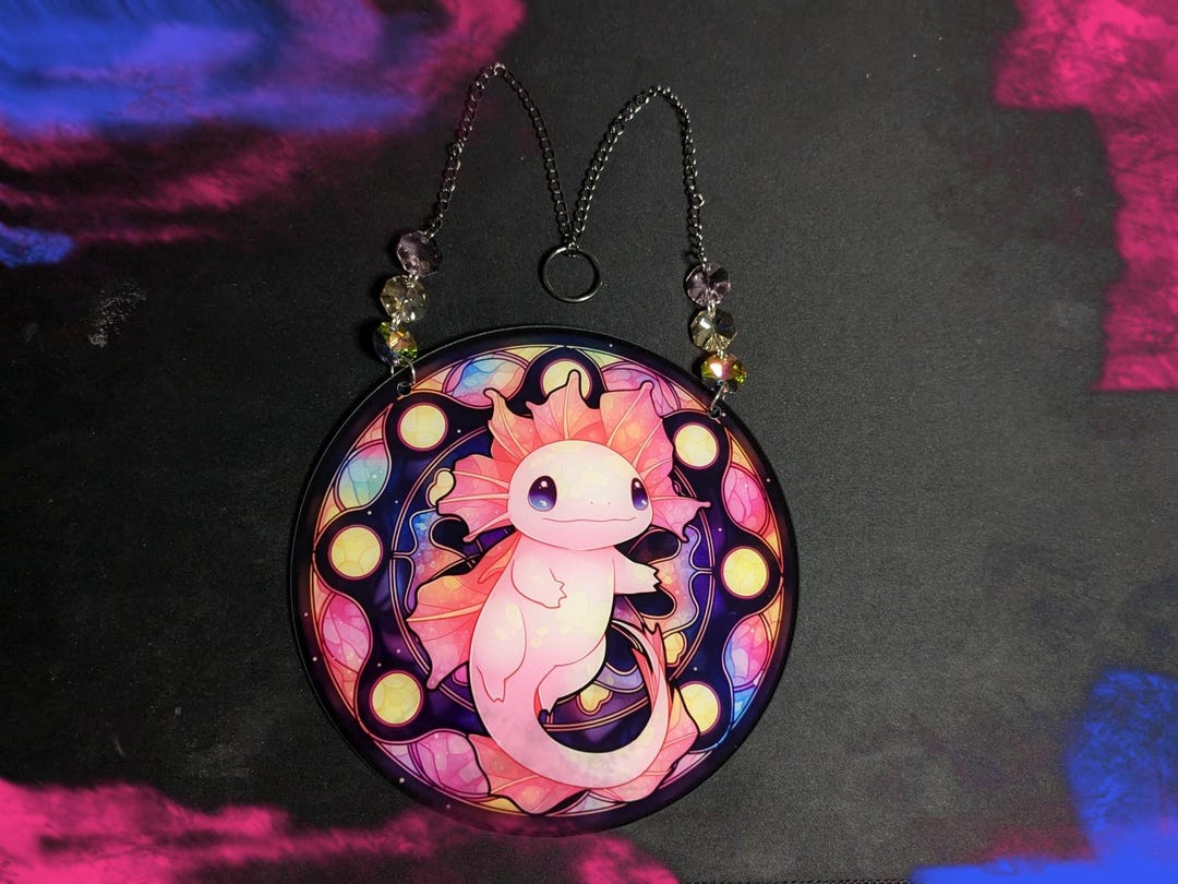 Cute Baby Pink Axolotl Sun Catcher Stained Acrylic Window Hanging ...