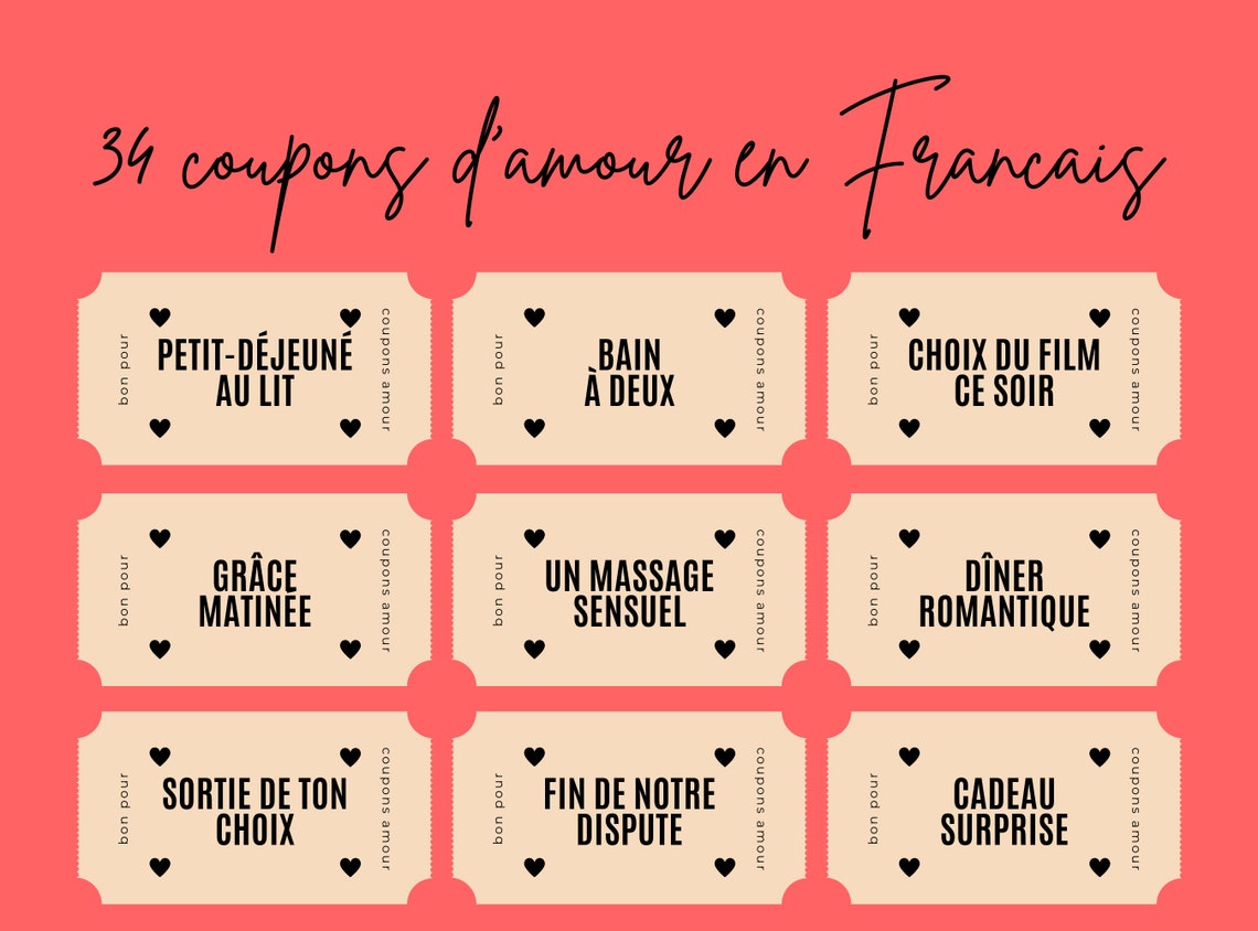 Love coupons in French for romantic couples - Instant download - Etsy ...
