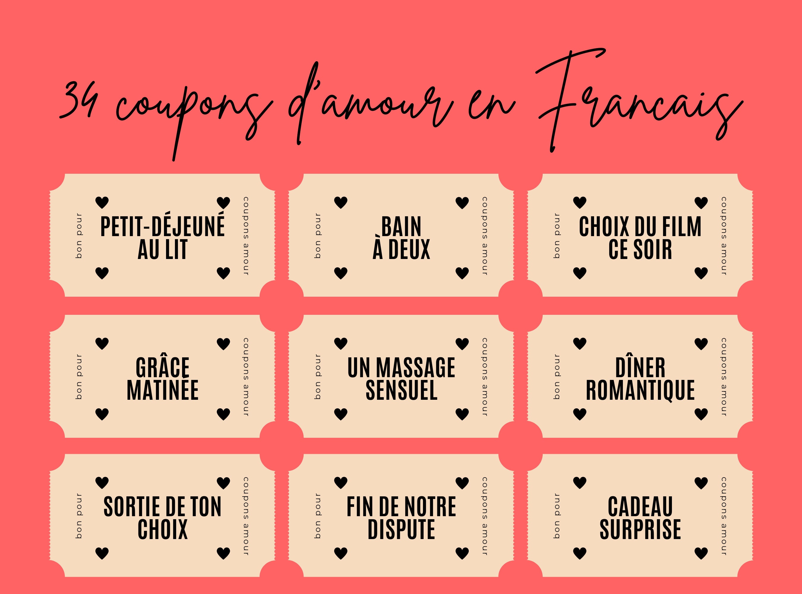 Love coupons in French for romantic couples - Instant download - Etsy ...