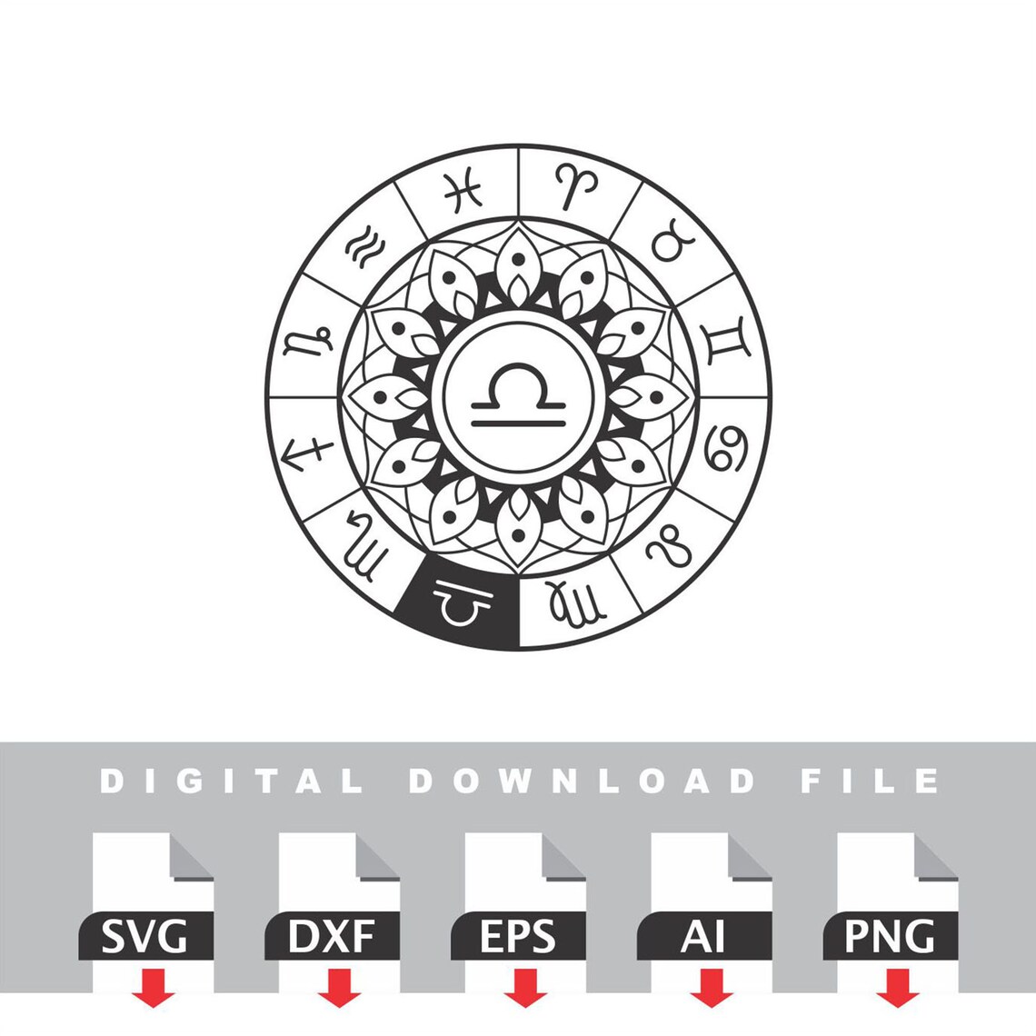 Libra Zodiac Svg, Horoscope Svg, Svg, Mandala, Cut Files, Silhouette ...