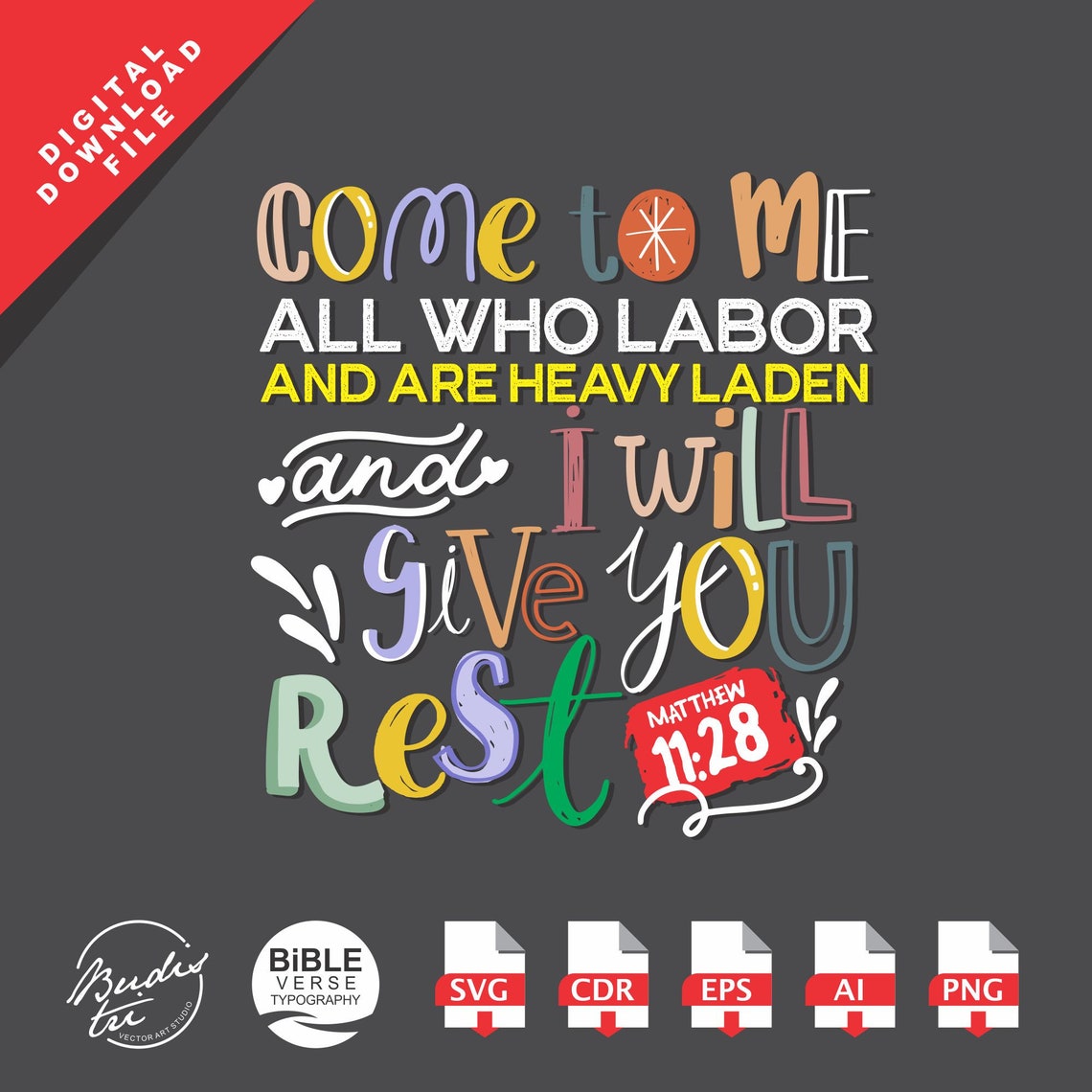 Bible Verse Matthew 11 Typography Svg, Christian Clipart, Christian Svg ...