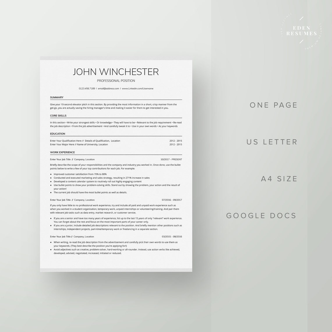 Resume Template Google Docs, Google Docs Resume + Cover Letter ...