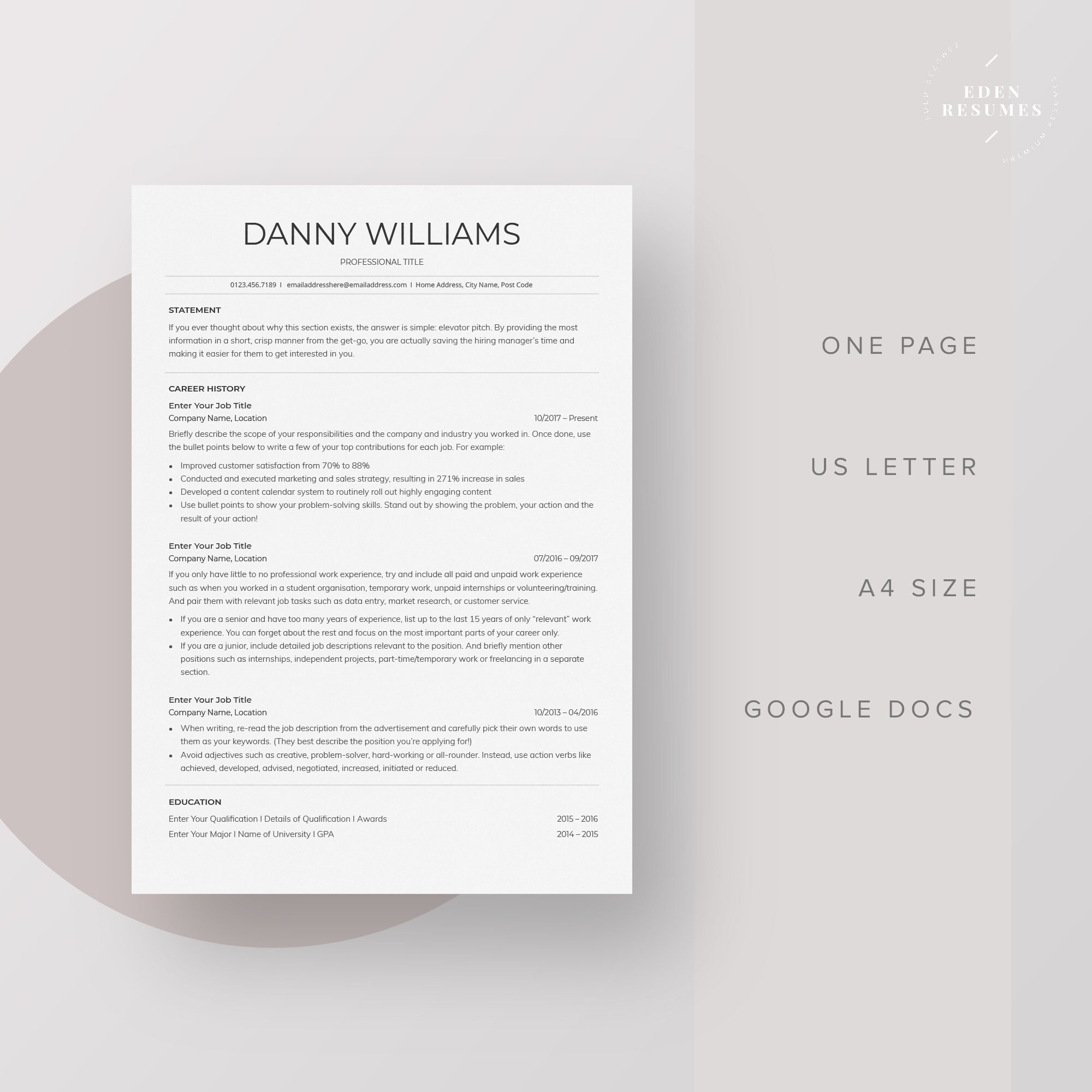 Google Docs Professional Resume Template, Google Simple Resume ...
